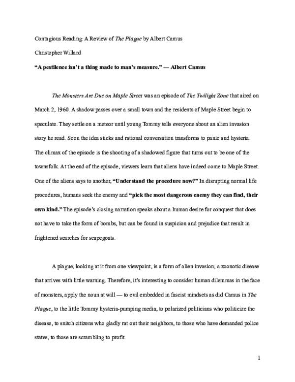 (PDF) Contagious Reading: A Review of The Plague by Albert Camus