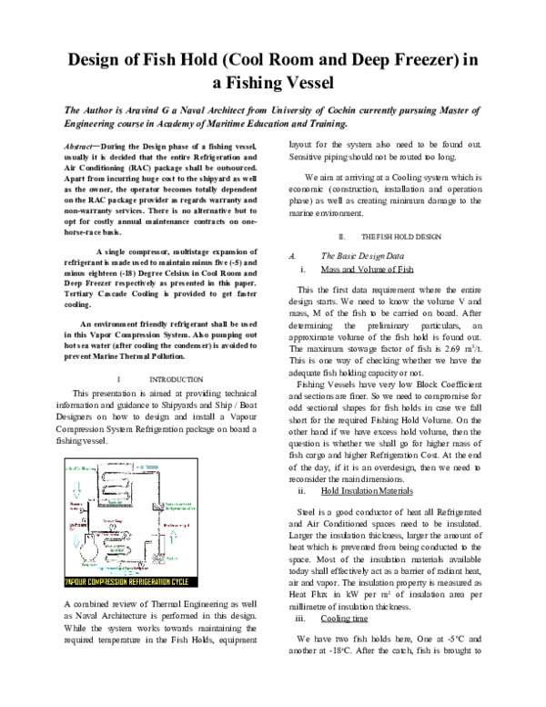 (DOC) Design of Fish Hold in a Fishing Vessel