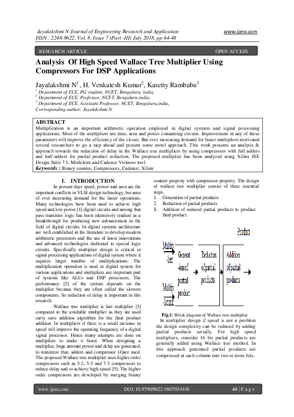 (PDF) Analysis Of High Speed Wallace Tree Multiplier Using Compressors For DSP Applications