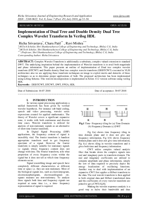 Pdf Implementation Of Dual Tree And Double Density Dual Tree Complex Wavelet Transform In