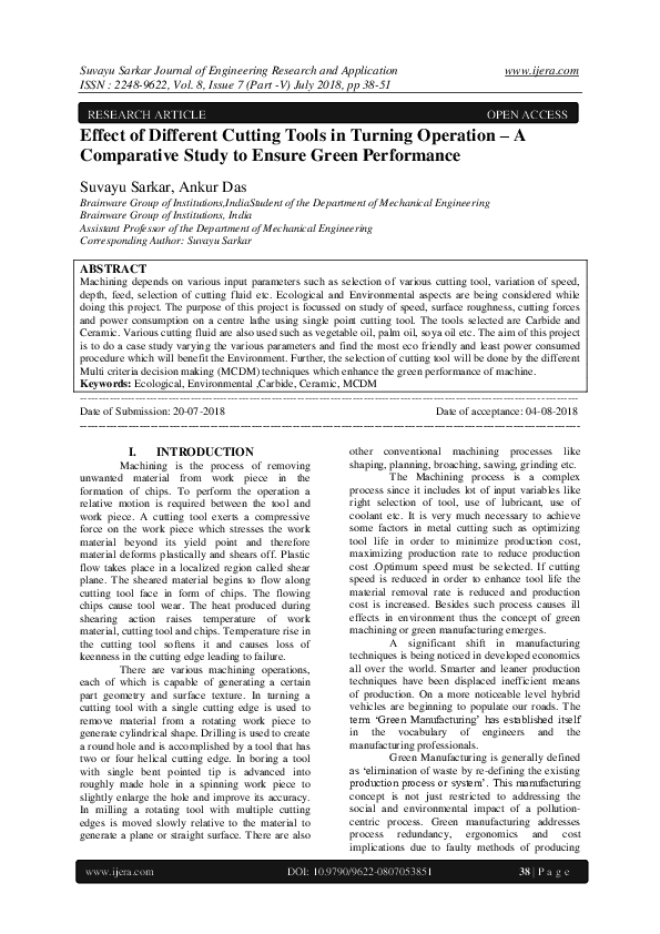 (PDF) Effect of Different Cutting Tools in Turning Operation -A ...