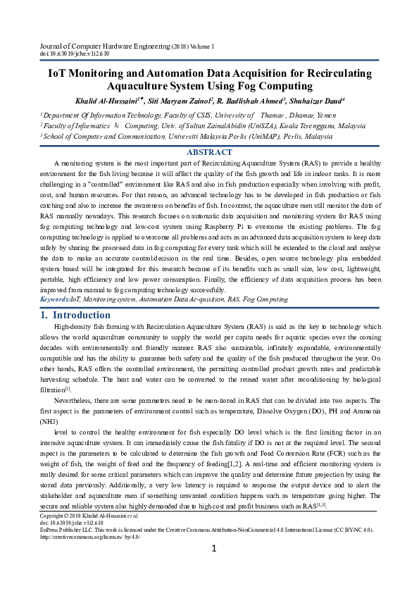 Pdf Iot Monitoring And Automation Data Acquisition For Recirculating