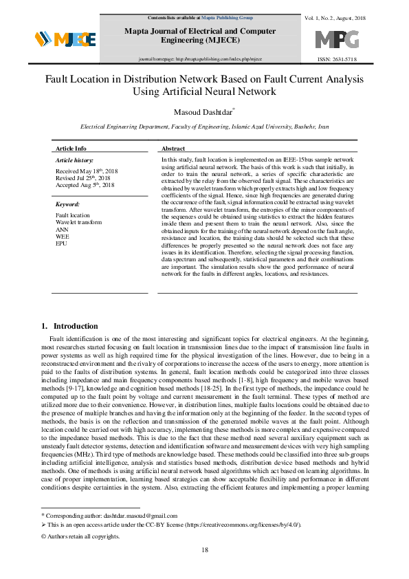 (PDF) Mapta Journal of Electrical and Computer Engineering (MJECE) Fault Location in ...