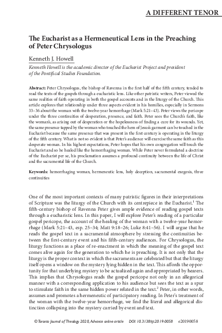 (PDF) The Eucharist as a Hermeneutical Lens in the Preaching of Peter ...