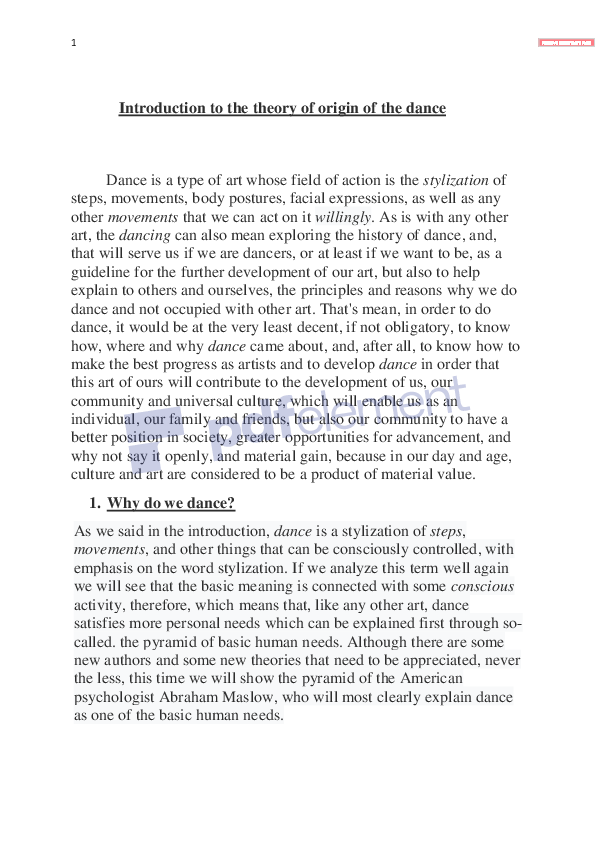 (PDF) Introduction to the theory of origin of the dance