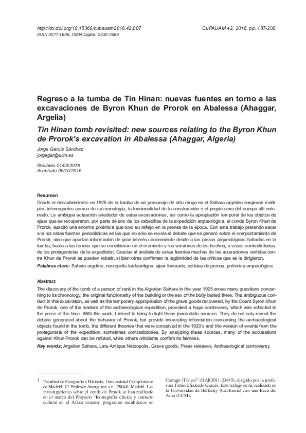 (PDF) Regreso a la tumba de Tin Hinan: nuevas fuentes en torno a las ...
