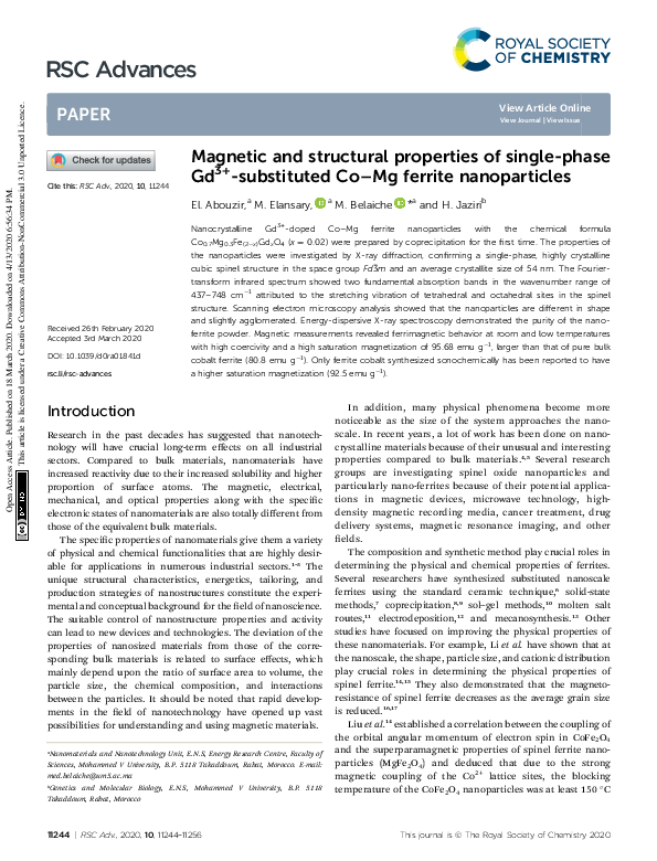 (PDF) Magnetic and structural properties of single-phase Gd 3+ -substituted Co-Mg ferrite ...