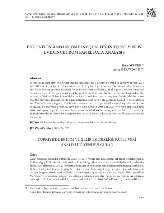 (PDF) Education and Income Inequality in Turkey: New Evidence from ...
