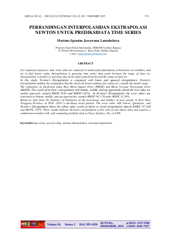 (PDF) Perbandingan Interpolasi dan Ekstrapolasi Newton untuk Prediksi ...