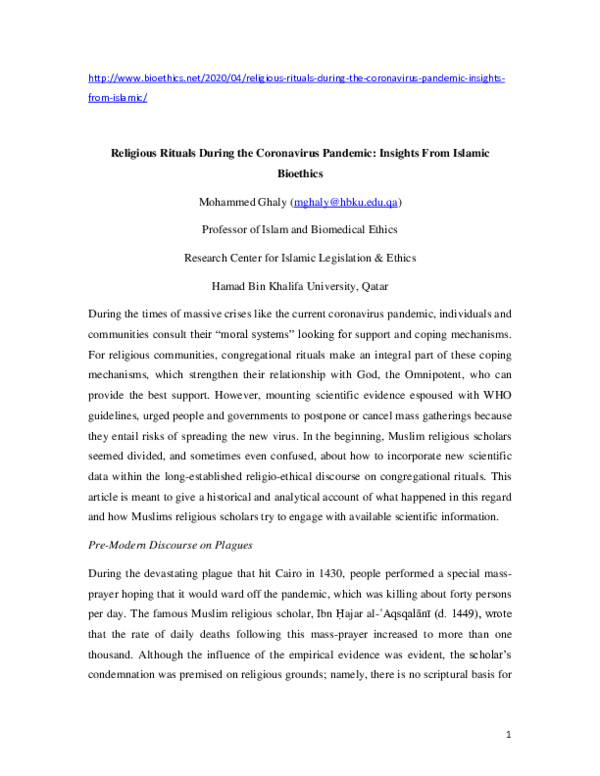 (PDF) Religious Rituals During the Coronavirus Pandemic: Insights From ...