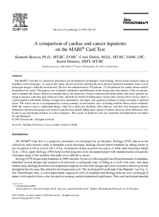 (PDF) A comparison of cardiac and cancer inpatients on the MARI® Card Test