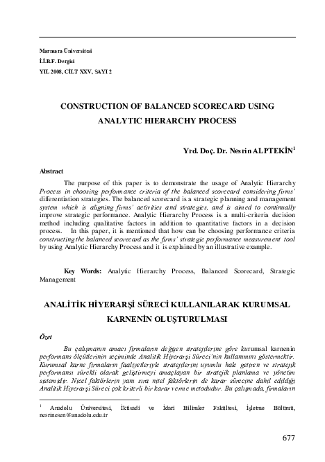 (PDF) CONSTRUCTION OF BALANCED SCORECARD USING ANALYTIC HIERARCHY PROCESS