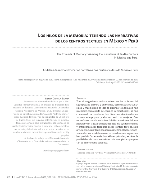 (PDF) Los hilos de la memoria: tejiendo las narrativas de los centros textiles en México y Perú