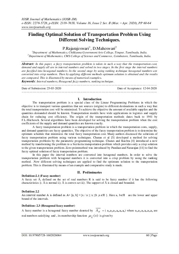 Pdf Finding Optimal Solution Of Transportation Problem Using Different Solving Techniques