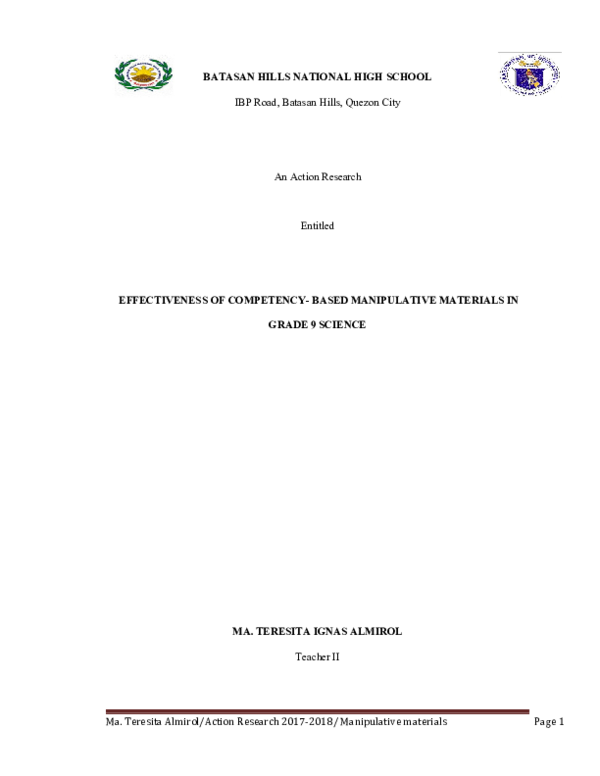 (DOC) Action research -Effectiveness of Competency based Manipulative ...
