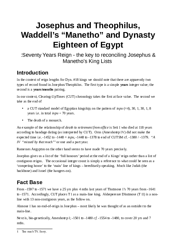 (PDF) Josephus and Theophilus, Waddell’s “Manetho” and Dynasty Eighteen ...
