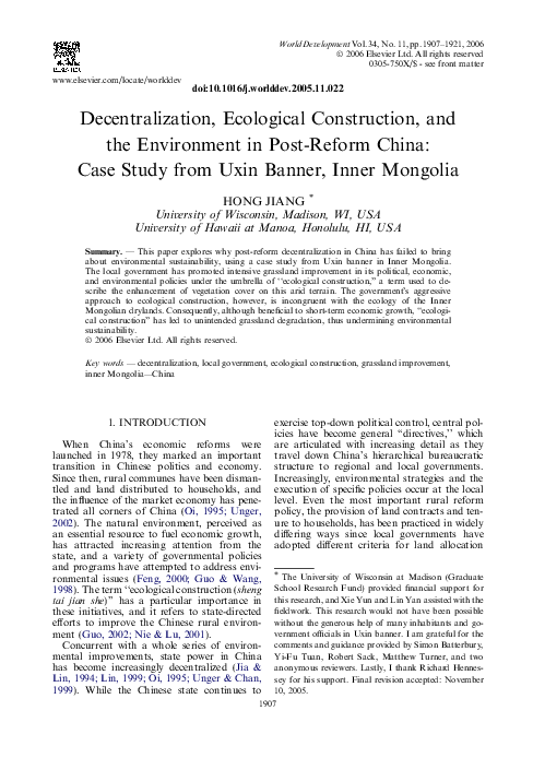 (PDF) Decentralization, Ecological Construction, and the Environment in ...