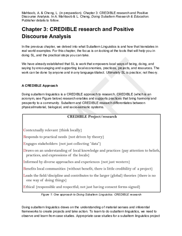 (PDF) Chapter 3: CREDIBLE research and Positive Discourse Analysis