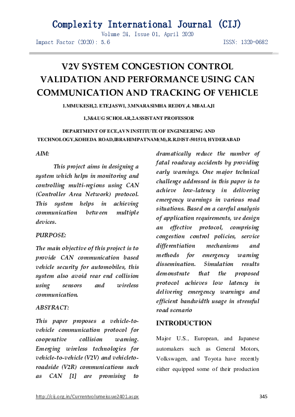 (PDF) Complexity International Journal (CIJ) V2V SYSTEM CONGESTION ...