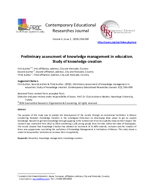 (PDF) Preliminary assessment of knowledge management in education ...