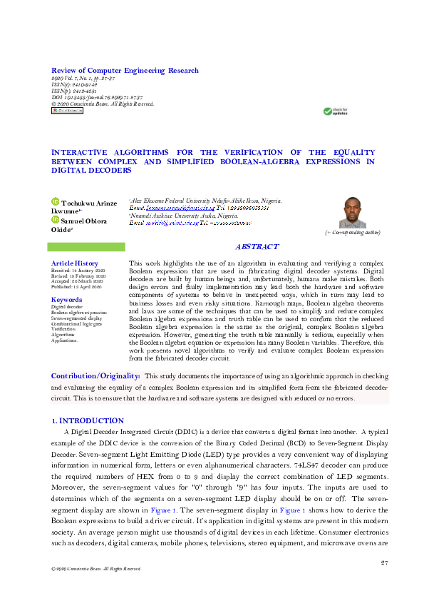 (PDF) INTERACTIVE ALGORITHMS FOR THE VERIFICATION OF THE EQUALITY BETWEEN COMPLEX AND SIMPLIFIED ...