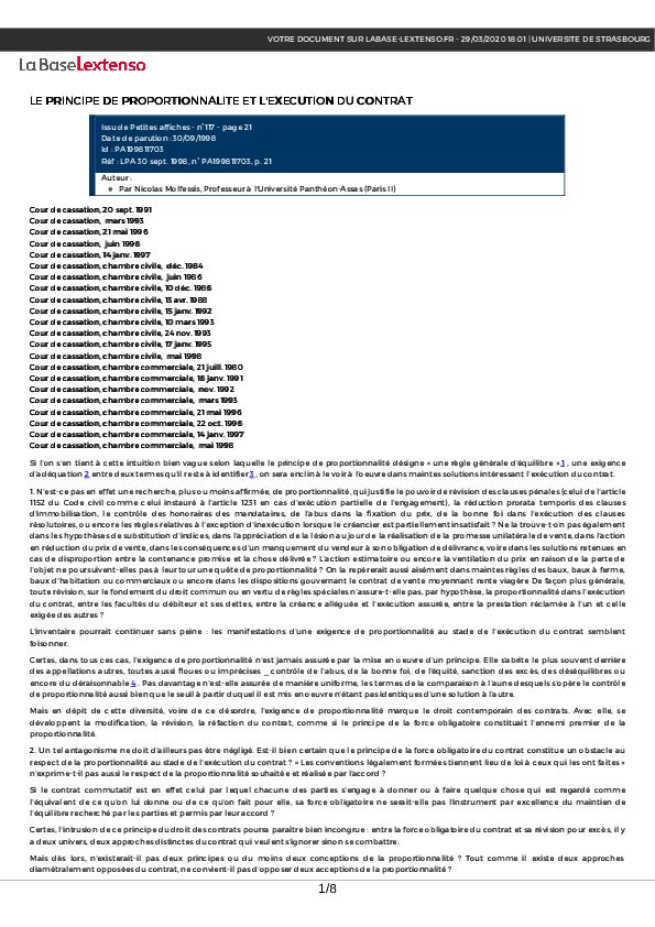 (PDF) LE PRINCIPE DE PROPORTIONNALITE ET L'EXECUTION DU CONTRAT LE ...