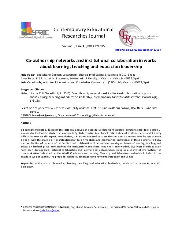 (PDF) Contemporary Educational Researches Journal Co-authorship ...