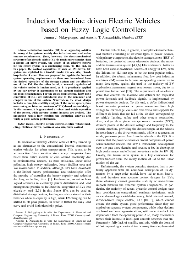 (PDF) Induction Machine driven Electric Vehicles based on Fuzzy Logic ...