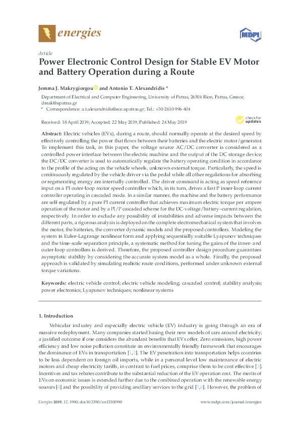 (PDF) Power Electronic Control Design for Stable EV Motor and Battery ...