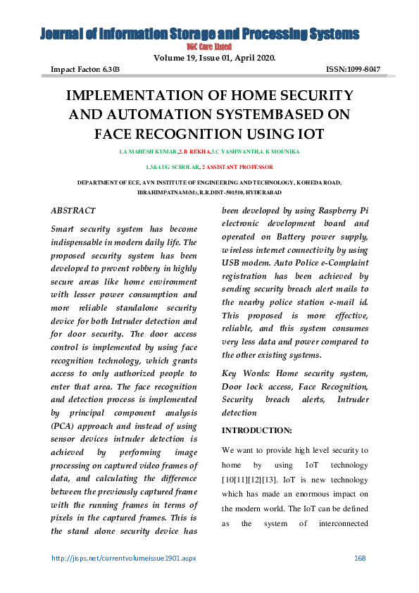 (PDF) IMPLEMENTATION OF HOME SECURITY AND AUTOMATION SYSTEM BASED ON FACE RECOGNITION USING IOT
