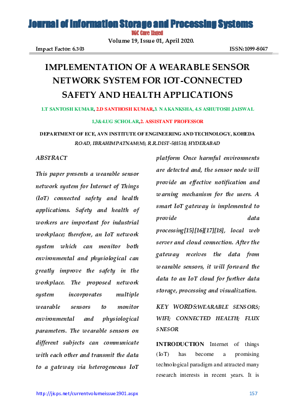 (PDF) IMPLEMENTATION OF A WEARABLE SENSOR NETWORK SYSTEM FOR IOT ...