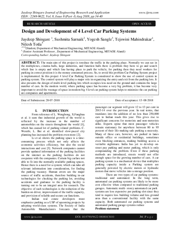 (PDF) Design and Development of 4 Level Car Parking Systems