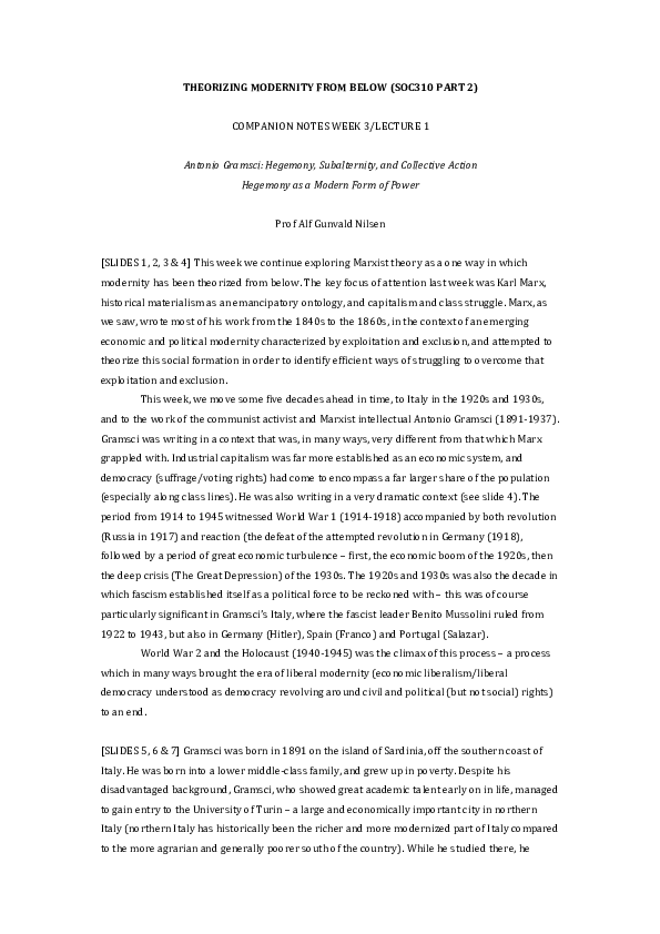 (PDF) COMPANION NOTES THEORIZING MODERNITY FROM BELOW ANTONIO GRAMSCI ...