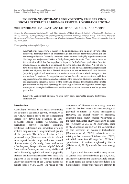 (PDF) Biohythane (Methane and Hydrogen) Regeneration from Agricultural ...