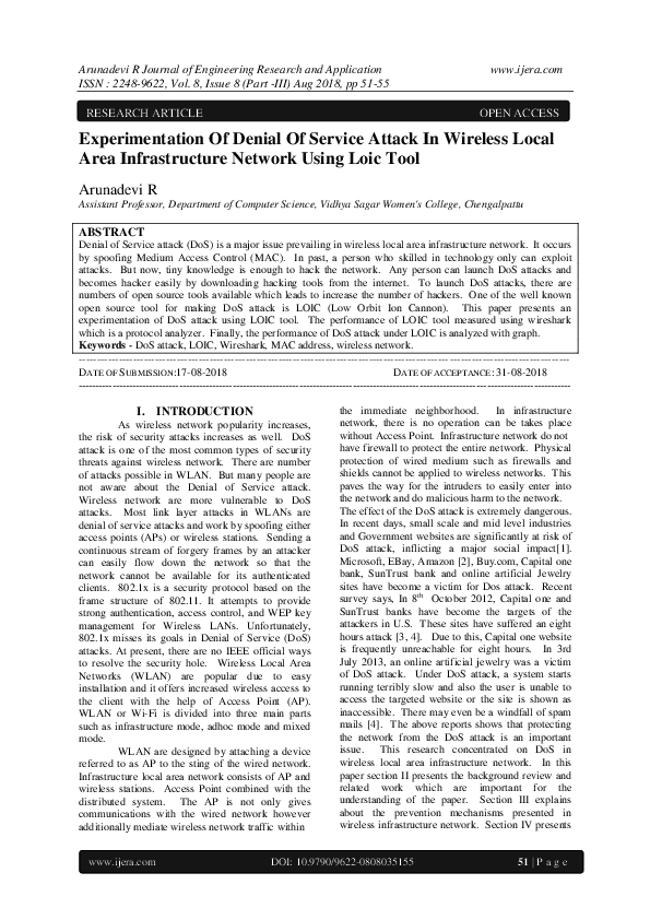(PDF) Experimentation Of Denial Of Service Attack In Wireless Local ...