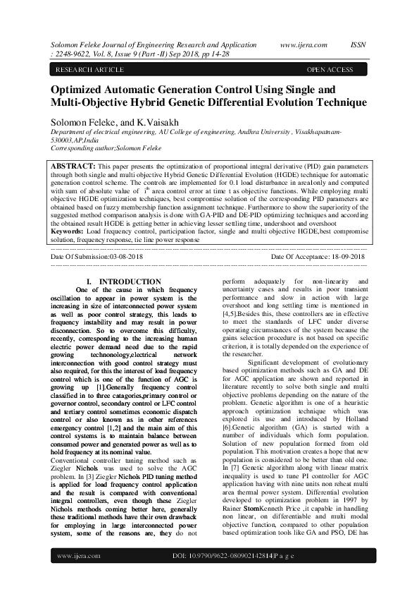 Pdf Optimized Automatic Generation Control Using Single And Multi