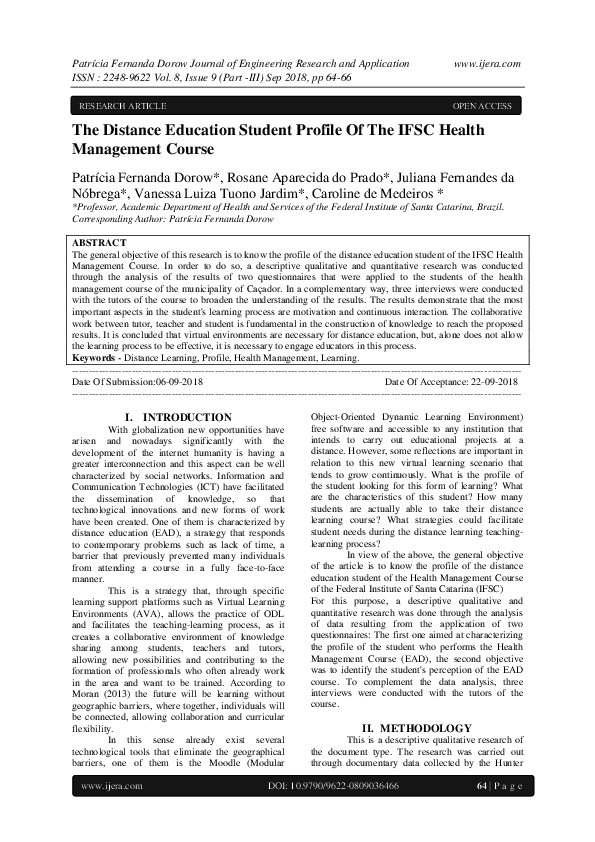 (PDF) The Distance Education Student Profile Of The IFSC Health ...