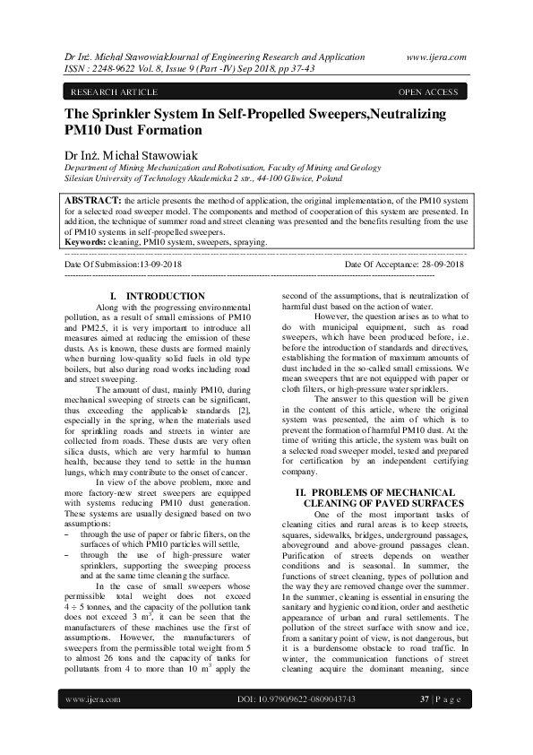 (PDF) The Sprinkler System In Self-Propelled Sweepers,Neutralizing PM10 ...