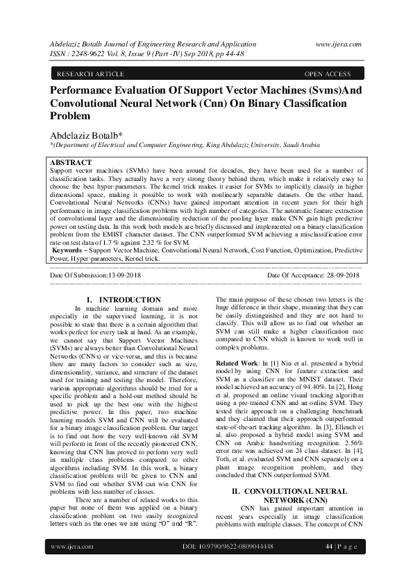 (PDF) Performance Evaluation Of Support Vector Machines (Svms)And Convolutional Neural Network ...