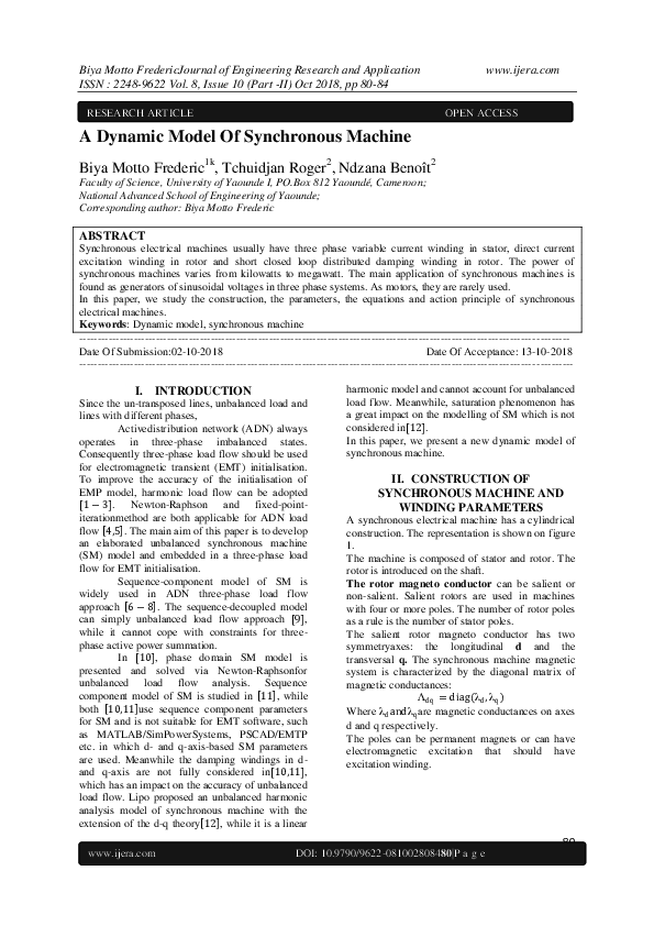 (PDF) A Dynamic Model Of Synchronous Machine