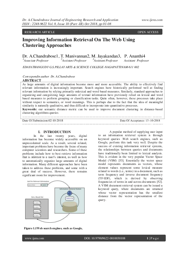 Pdf Improving Information Retrieval On The Web Using Clustering