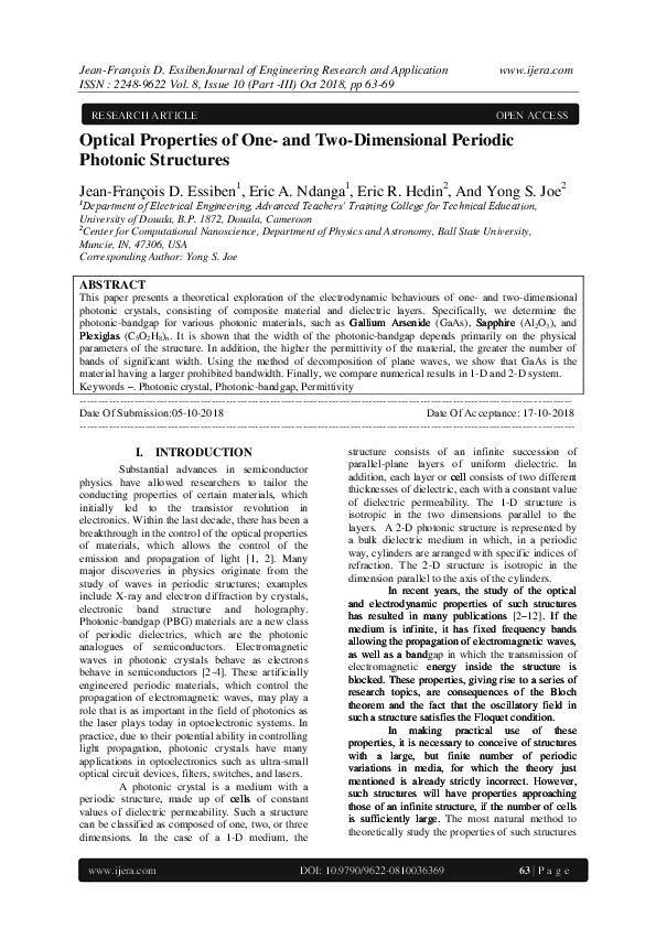 (PDF) Optical Properties of One-and Two-Dimensional Periodic Photonic Structures
