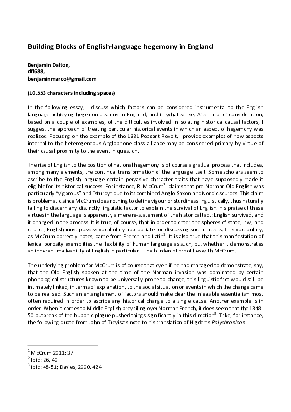 (PDF) Building Blocks of English-Language hegemony in England