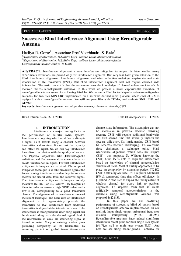 (PDF) Successive Blind Interference Alignment Using Reconfigurable Antenna