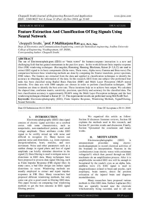Pdf Feature Extraction And Classification Of Eeg Signals Using Neural Network