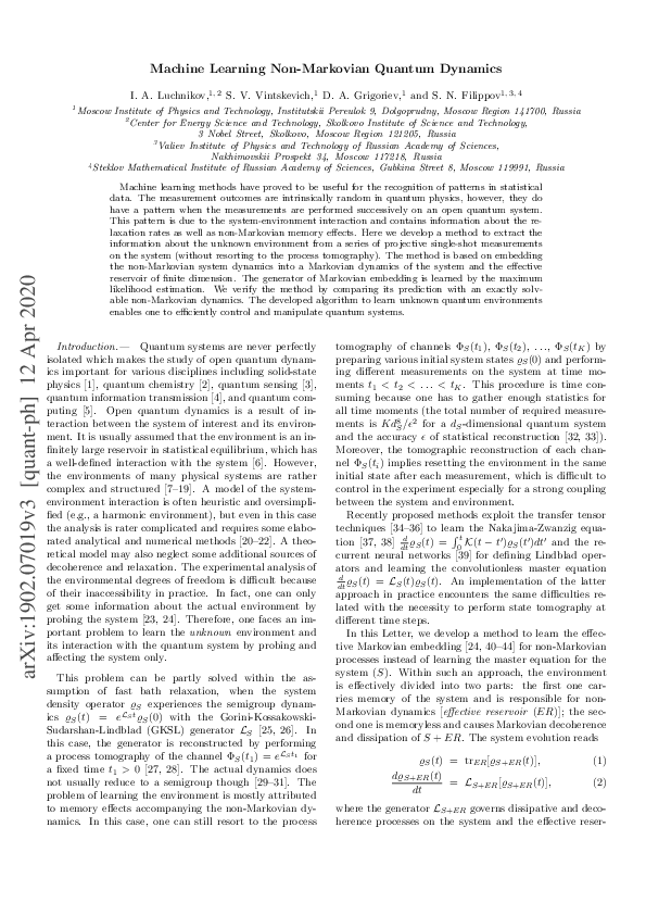 (PDF) Machine learning non-Markovian quantum dynamics