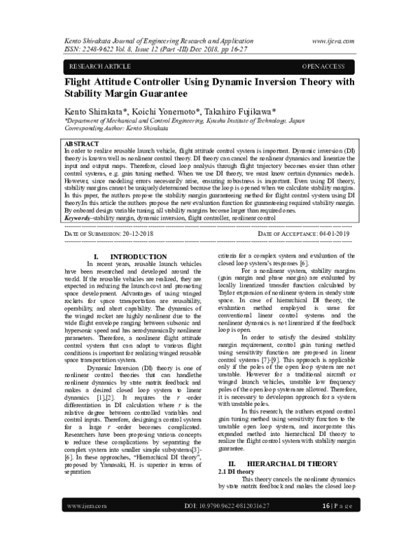 (PDF) Flight Attitude Controller Using Dynamic Inversion Theory with Stability Margin Guarantee