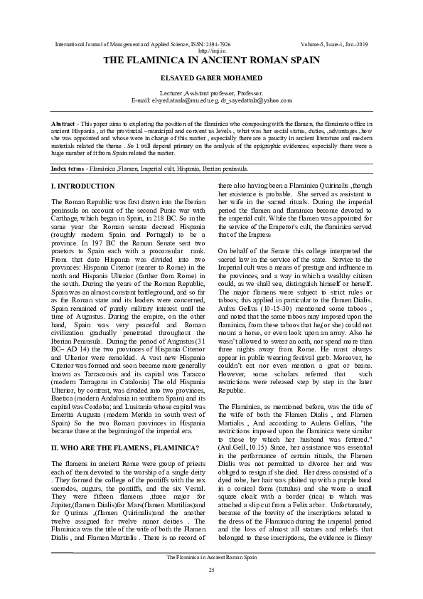 (PDF) THE FLAMINICA IN ANCIENT ROMAN SPAIN