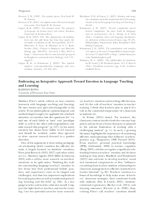 (PDF) Embracing an integrative approach toward emotion in language teaching and learning.