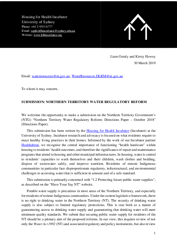 (PDF) 2019, Submission to NT Water Regulatory Reform, March 2019 | Liam ...